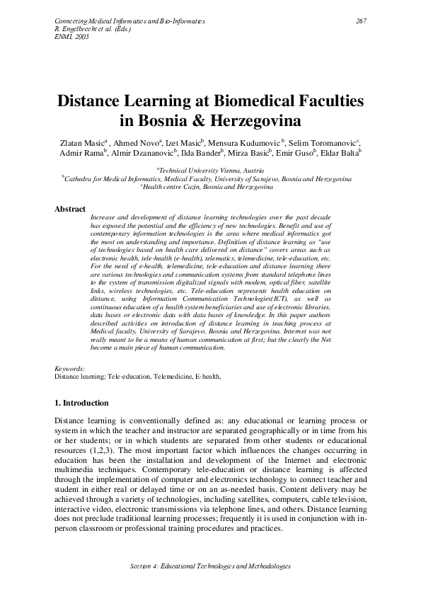 (PDF) Distance Learning in Bosnia's Biomedical Fields