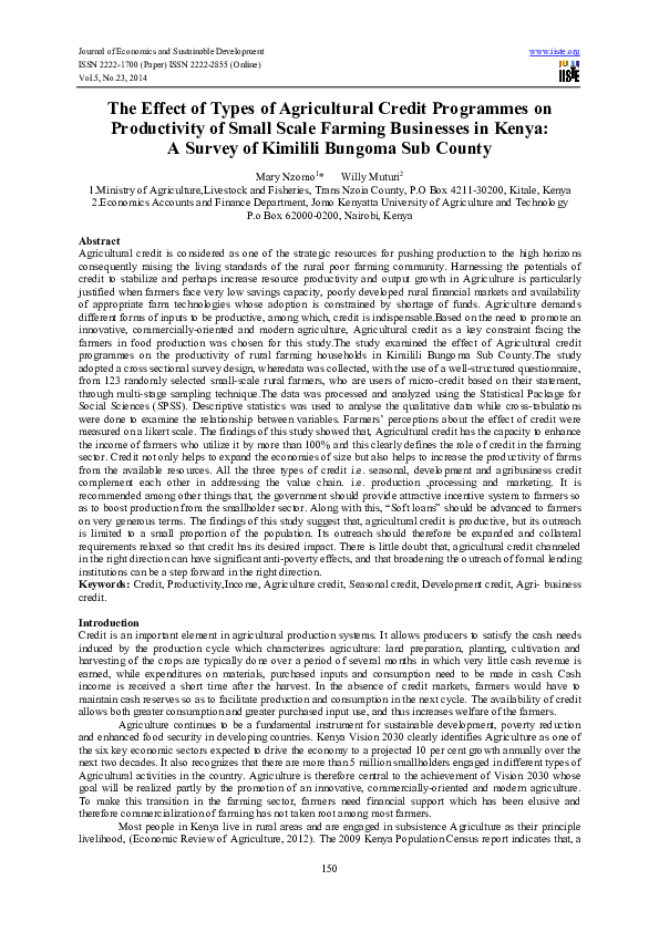 (PDF) The Effect of Types of Agricultural Credit Programmes on ...