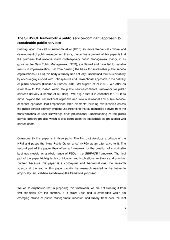 (PDF) The SERVICE Framework: A Public-service-dominant Approach to ...