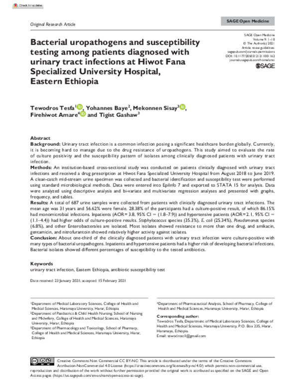 Bacterial uropathogens and susceptibility testing among patients ...