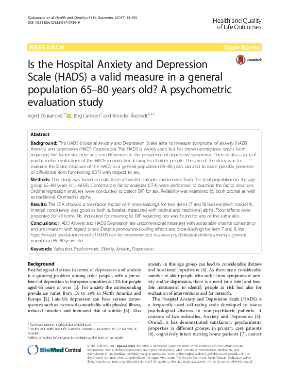 (PDF) Is the Hospital Anxiety and Depression Scale (HADS) a valid ...