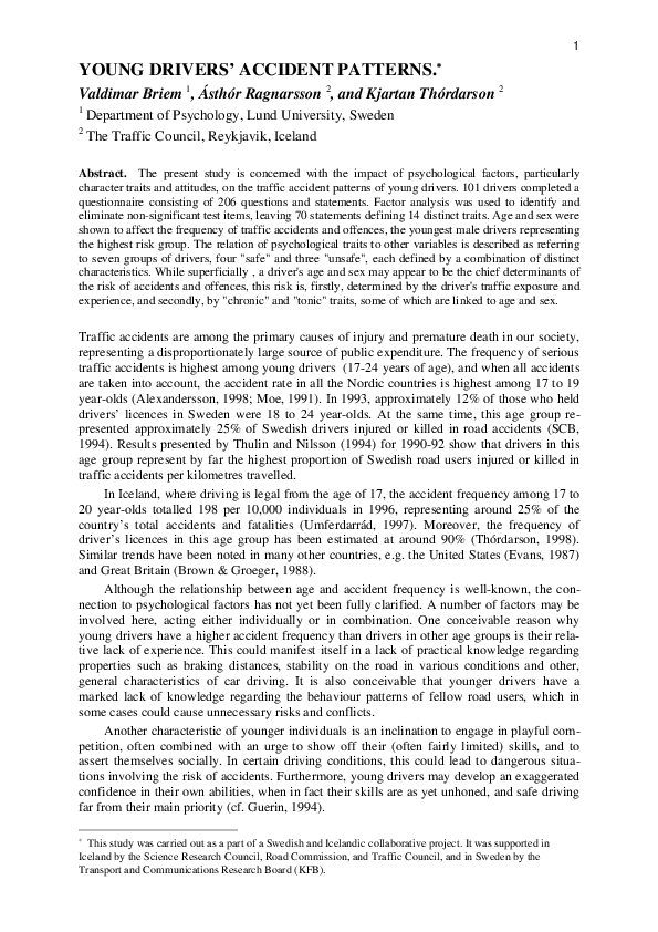 (PDF) Young drivers´ accident patterns