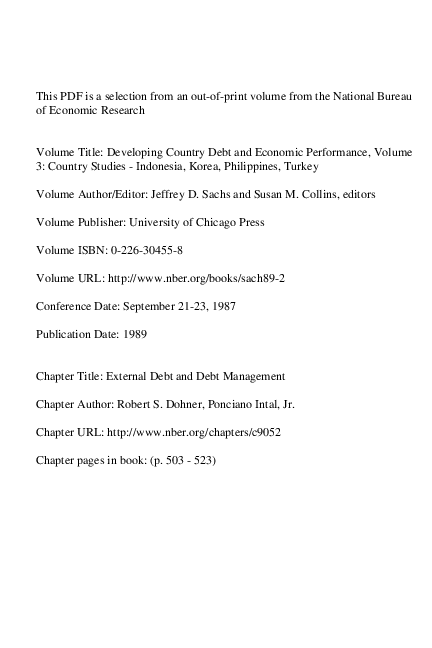 (PDF) External Debt and Debt Management | Robert Dohner - Academia.edu