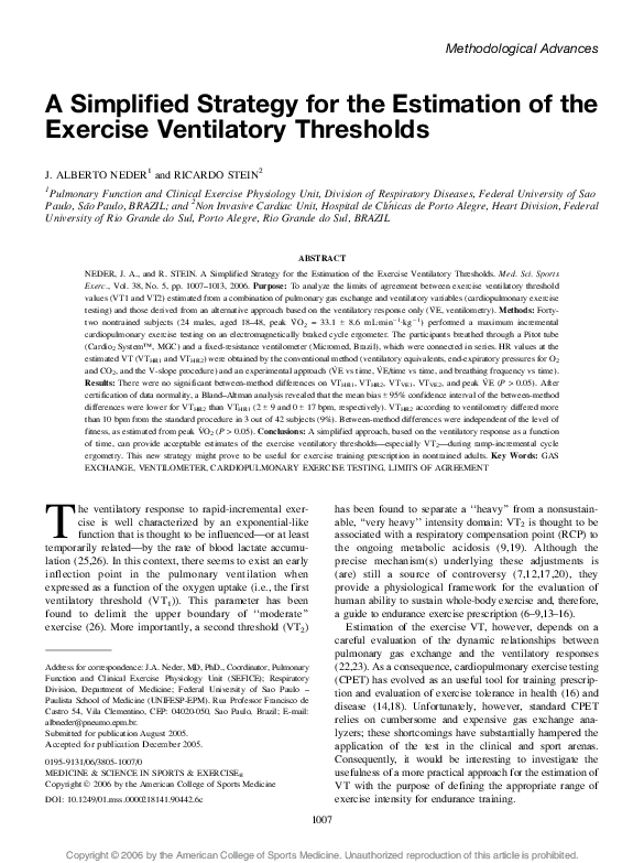 (PDF) A Simplified Strategy for the Estimation of the Exercise ...
