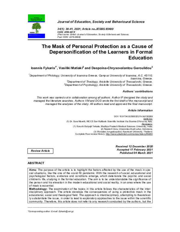 (PDF) The Mask of Personal Protection as a Cause of Depersonification ...