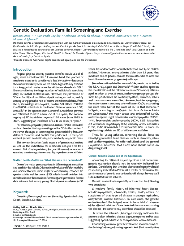 (PDF) Genetic Evaluation, Familial Screening and Exercise