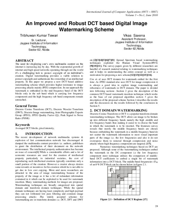 (PDF) An Improved and Robust DCT Based Digital Image Watermarking Scheme