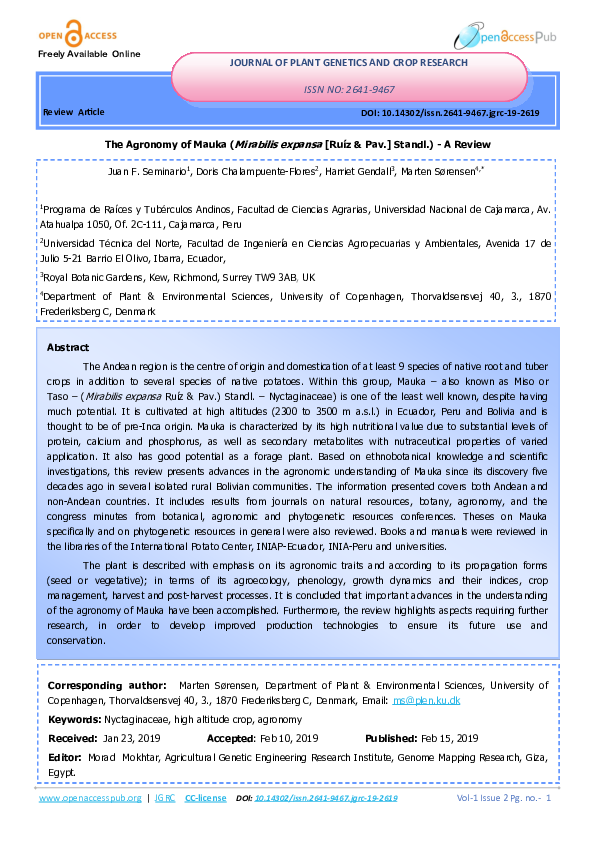 (PDF) The Agronomy of Mauka (Mirabilis expansa (Ruíz Pav.) Standl.) - A ...