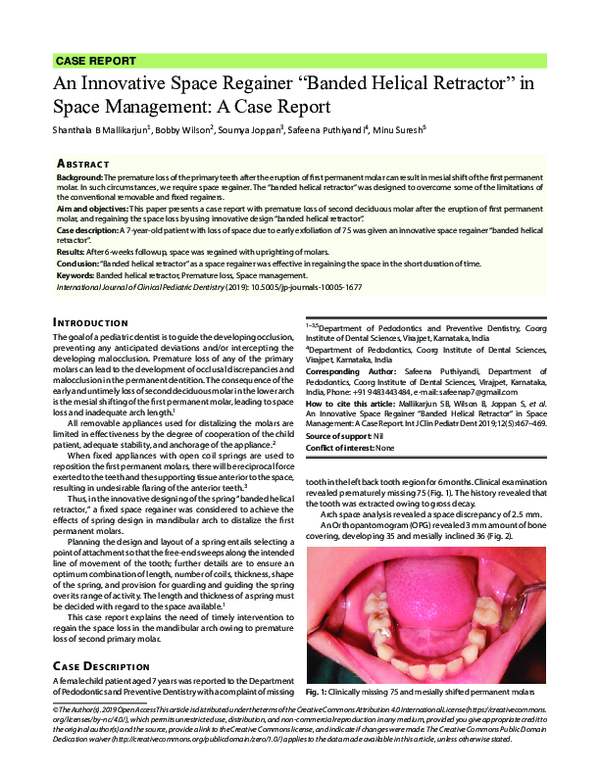 (PDF) An Innovative Space Regainer “Banded Helical Retractor” in Space ...