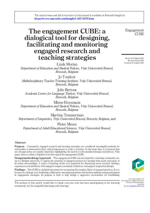 (PDF) The engagement CUBE: a dialogical tool for designing ...