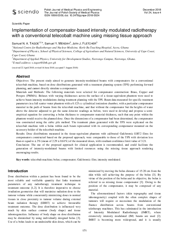 (PDF) Implementation of compensator-based intensity modulated radiotherapy with a conventional ...