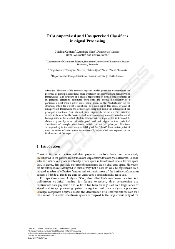 Pca Supervised And Unsupervised Classifiers In Signal Processing