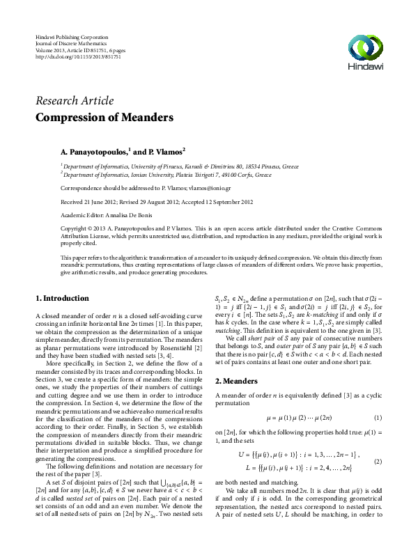 (PDF) Compression of Meanders