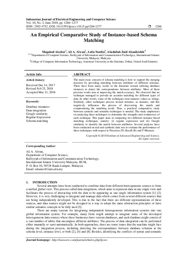 (PDF) An Empirical Comparative Study of Instance-based Schema Matching