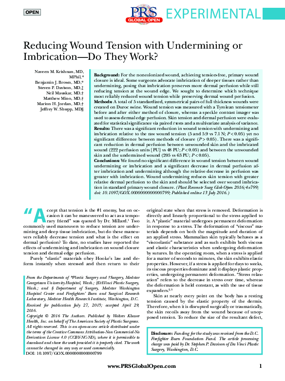 (PDF) Reducing Wound Tension with Undermining or Imbrication-Do They Work?