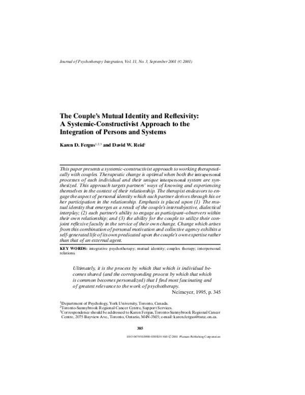 (PDF) The couple's mutual identity and reflexivity: A systemic ...