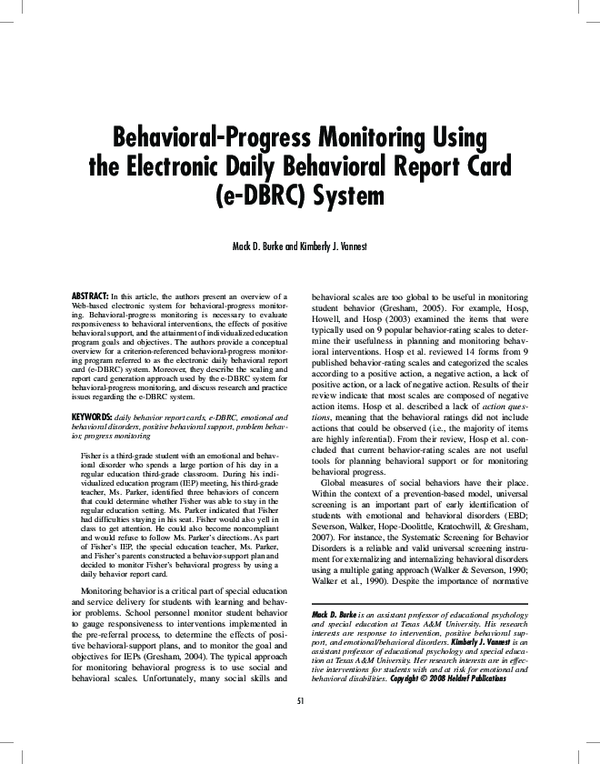 (PDF) Behavioral-Progress Monitoring Using the Electronic Daily ...