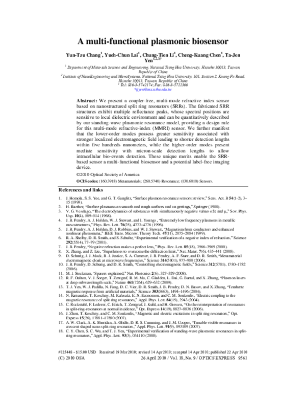 (PDF) A multi-functional plasmonic biosensor