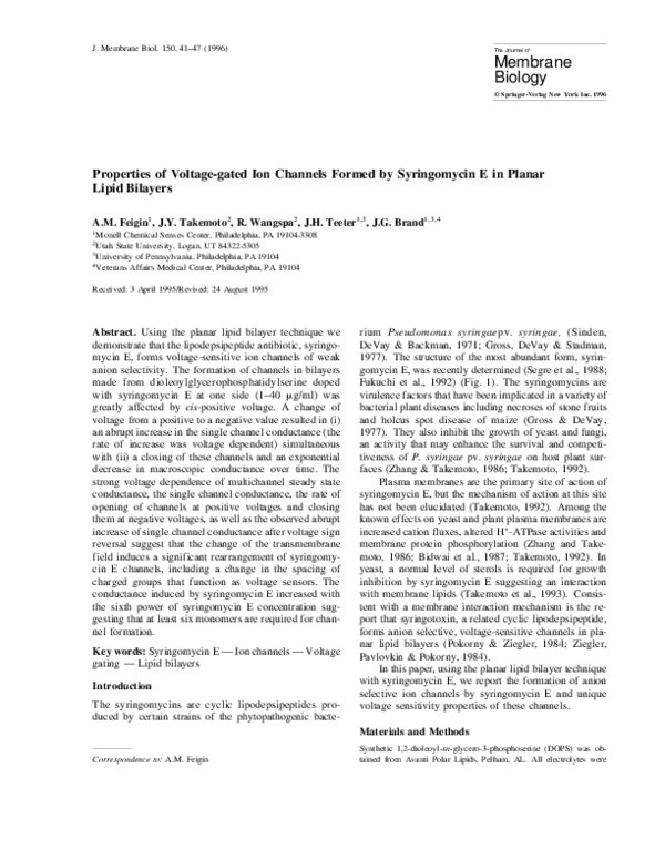 (PDF) Properties of Voltage-gated Ion Channels Formed by Syringomycin E in Planar Lipid Bilayers