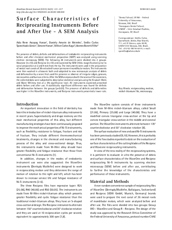 (PDF) Surface Characteristics of Reciprocating Instruments Before and ...