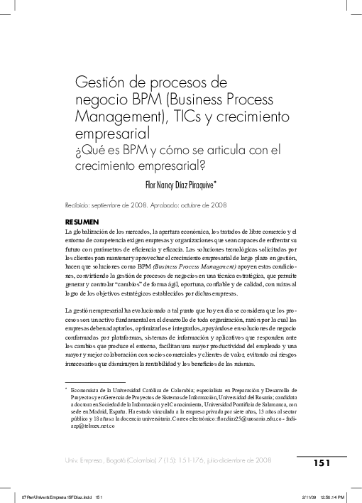 (PDF) Gestión de procesos de negocio BPM (Business Process Management), TIC y crecimiento ...