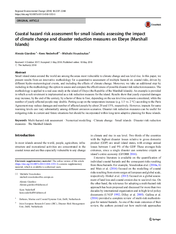 (PDF) Coastal hazard risk assessment for small islands: assessing the ...