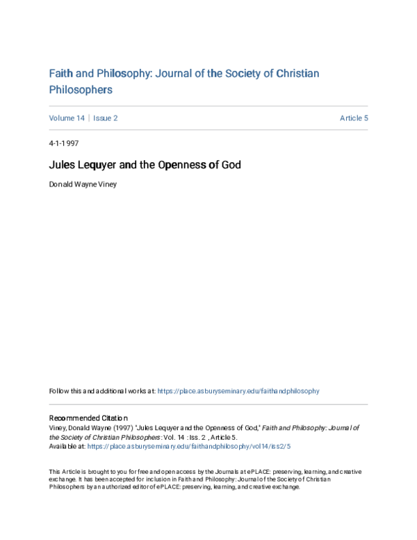 (PDF) Jules Lequyer and the Openness of God