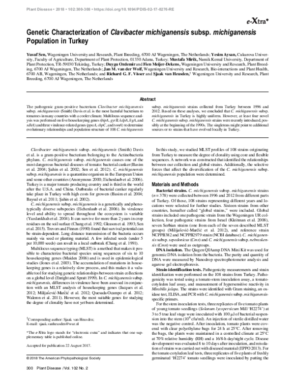 (PDF) Genetic characterization of Clavibacter michiganensis subsp. michiganensis population in ...