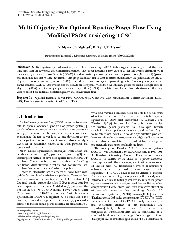 (PDF) Multi Objective For Optimal Reactive Power Flow Using Modified ...