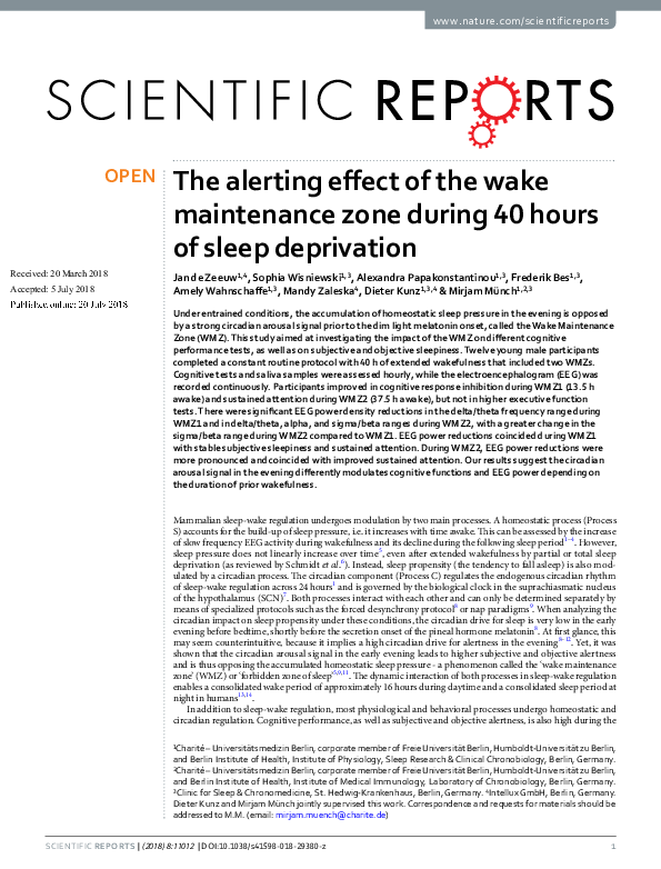 (PDF) The alerting effect of the wake maintenance zone during 40 hours ...