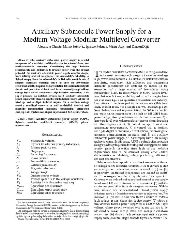 (PDF) Auxiliary Submodule Power Supply for a Medium Voltage Modular ...