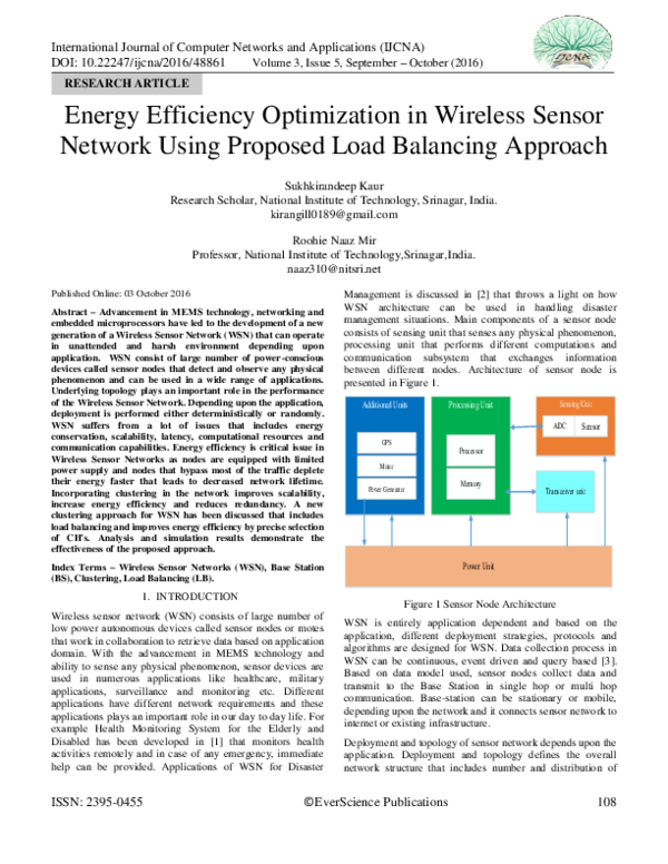 Pdf Energy Efficiency Optimization In Wireless Sensor Network Using Proposed Load Balancing