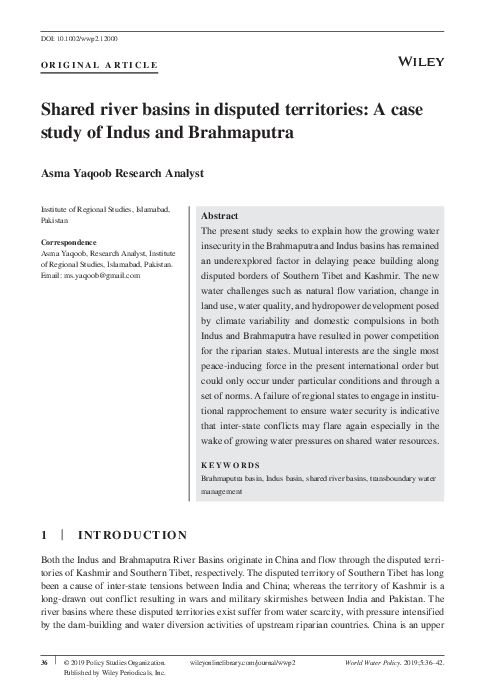 (PDF) Shared river basins in disputed territories: A case study of ...