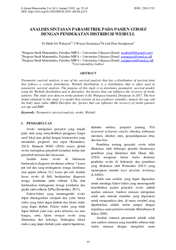 (PDF) Analisis Sintasan Parametrik Pada Pasien Stroke Dengan Pendekatan ...