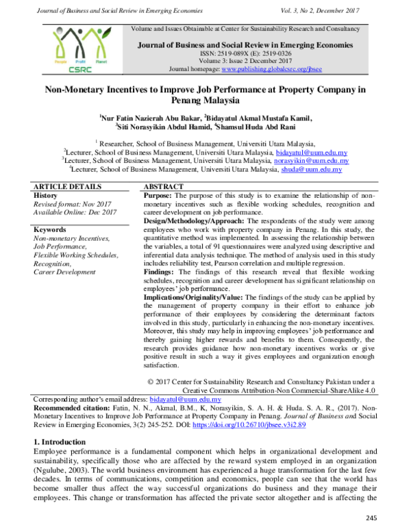 (PDF) Impact of Non-Monetary Incentives on Job Performance