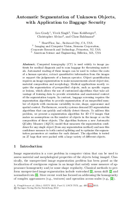 (PDF) Automatic Segmentation of Unknown Objects, with Application to Baggage Security