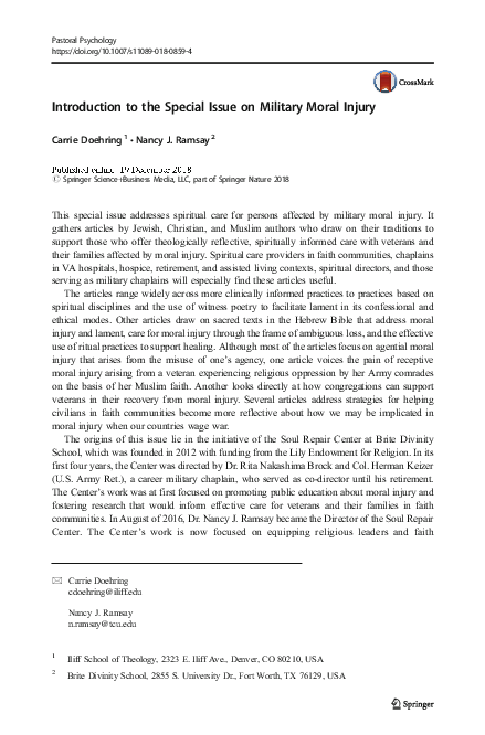 (PDF) Introduction to the Special Issue on Military Moral Injury