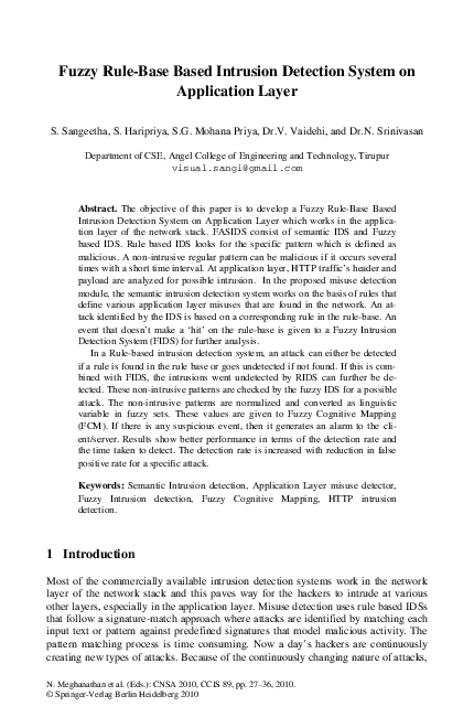 Pdf Fuzzy Rule Base Based Intrusion Detection System On Application Layer