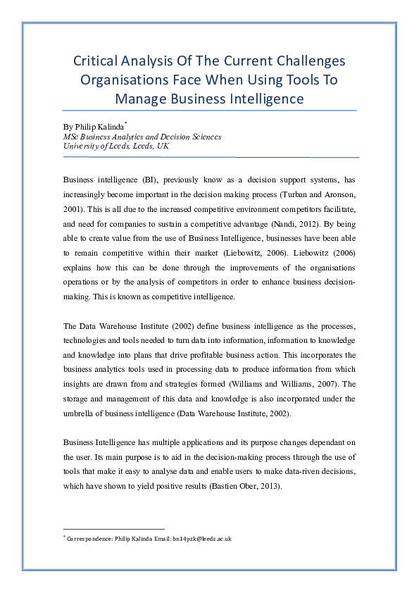 (PDF) Critical Analysis Of The Current Challenges Organisations Face ...