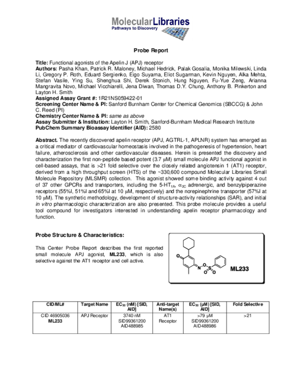 (PDF) Functional Agonists of the Apelin (APJ) Receptor