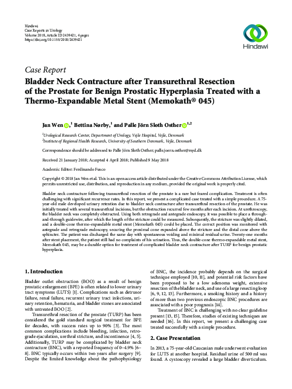 (PDF) Bladder Neck Contracture after Transurethral Resection of the ...