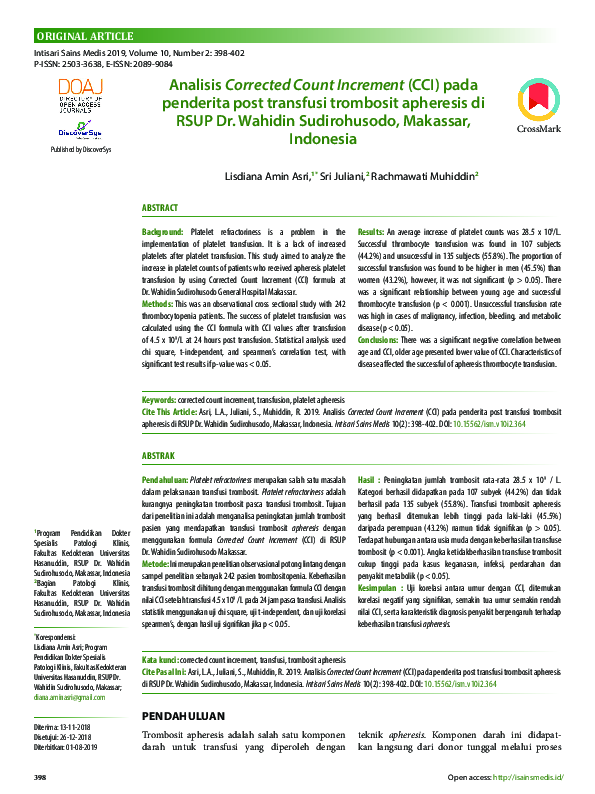 (PDF) Analisis Corrected Count Increment (CCI) pada penderita post ...