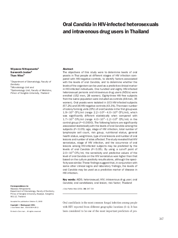 (PDF) Oral Candida in HIV-infected heterosexuals and intravenous drug ...