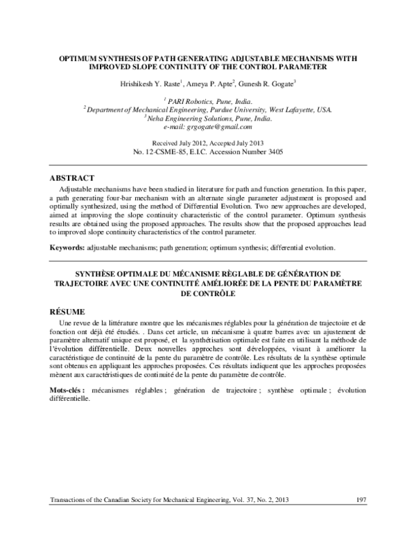 (PDF) Optimum Synthesis of Path Generating Adjustable Mechanisms with Improved Slope Continuity ...