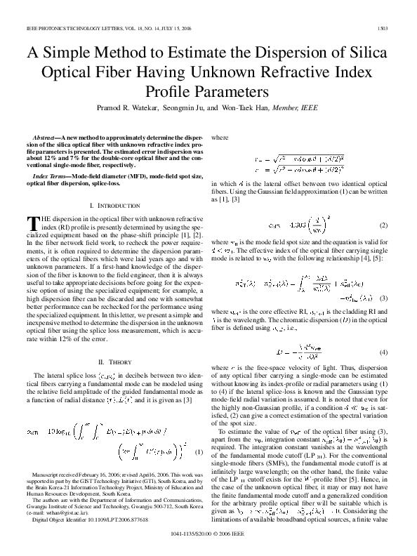 (PDF) A simple method to estimate the dispersion of silica optical fiber having unknown ...