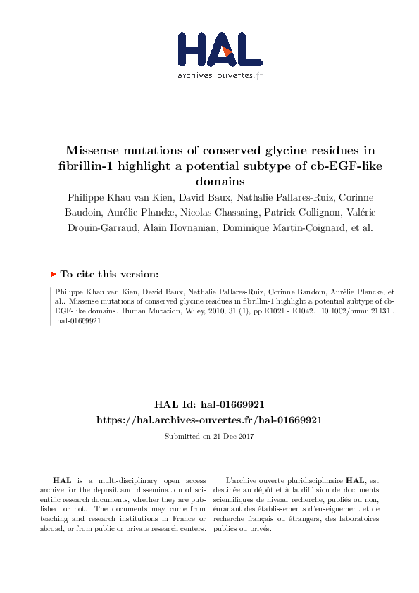 (PDF) Missense mutations of conserved glycine residues in fibrillin-1 ...