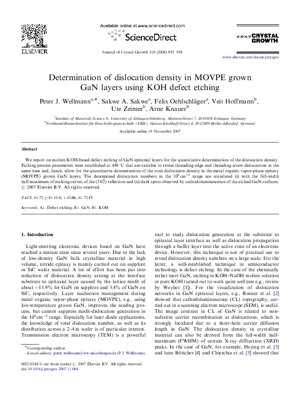 (PDF) Determination of dislocation density in MOVPE grown GaN layers ...