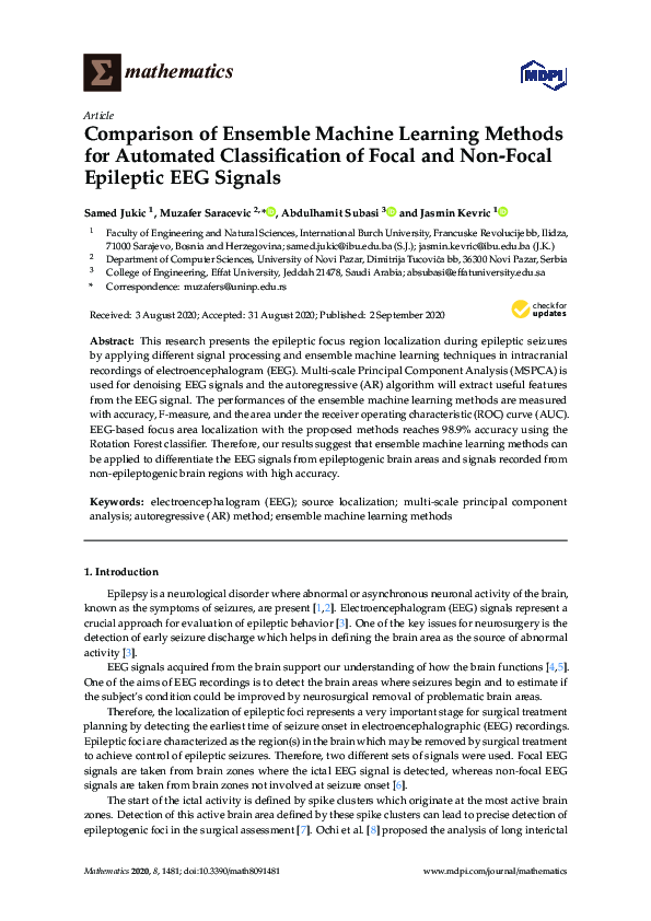 Pdf Comparison Of Ensemble Machine Learning Methods For Automated Classification Of Focal And