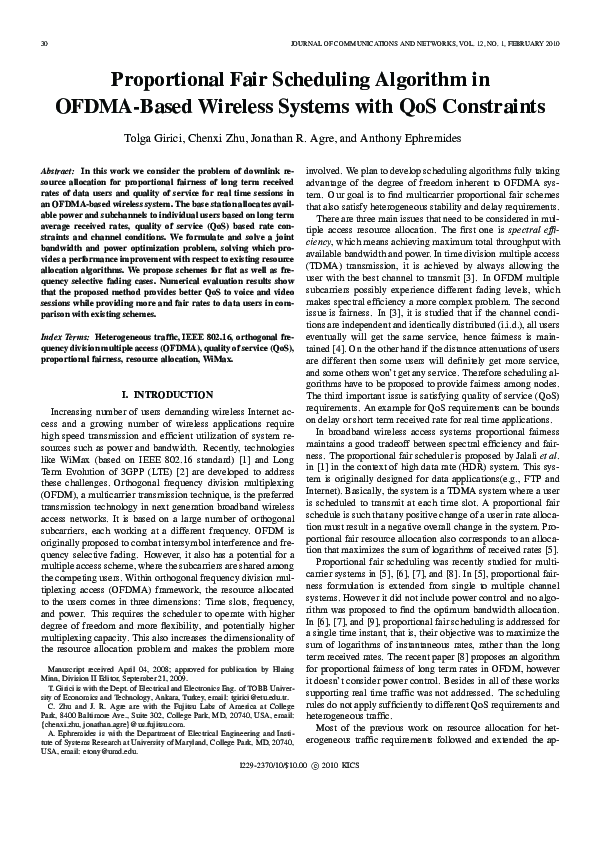 Pdf Proportional Fair Scheduling Algorithm In Ofdma Based Wireless