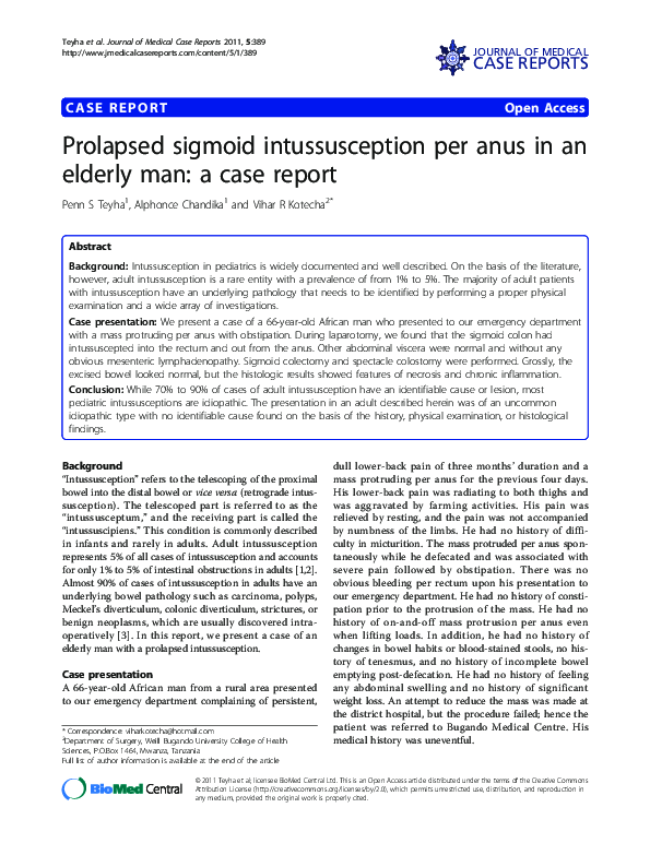 (PDF) Prolapsed sigmoid intussusception per anus in an elderly man: a ...